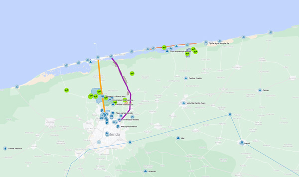 Mapa de Ubicaciones de Desarrollos de Terrenos en Mérida Yucatán